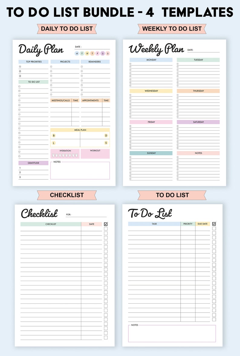 Editable to Do List Template Bundle Daily Weekly to Do List - Etsy UK