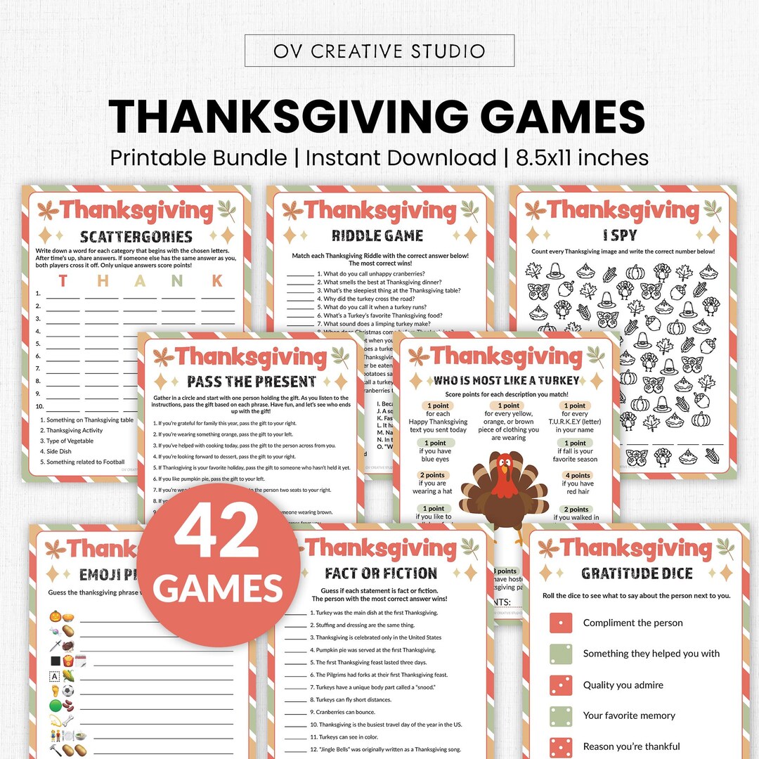 Thanksgiving Games Bundle Printable, Trivia, Emoji Pictionary, Bingo ...