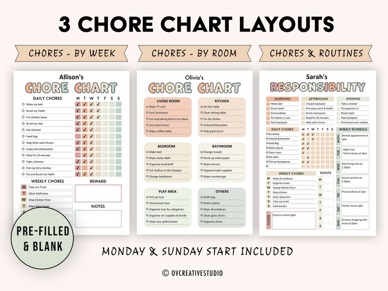 Editable Kids Chore Charts Reward Allowance Screen Time - Etsy