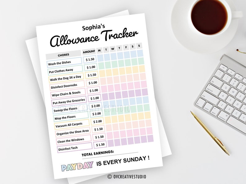 Editable Allowance Tracker Kids Earn Money Chart Daily - Etsy