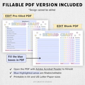 Reward Chart for Kids | Printable, Editable, Digital PDF | Weekly Chore ...