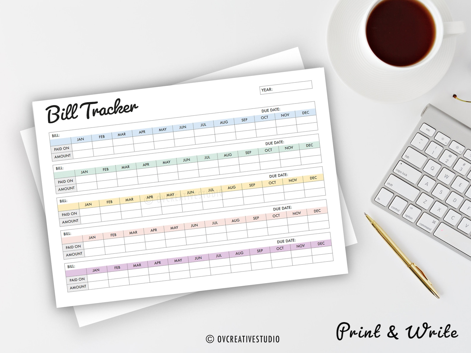 Editable Monthly Bill Tracker | Yearly Bill Planner | Monthly Bill Log ...