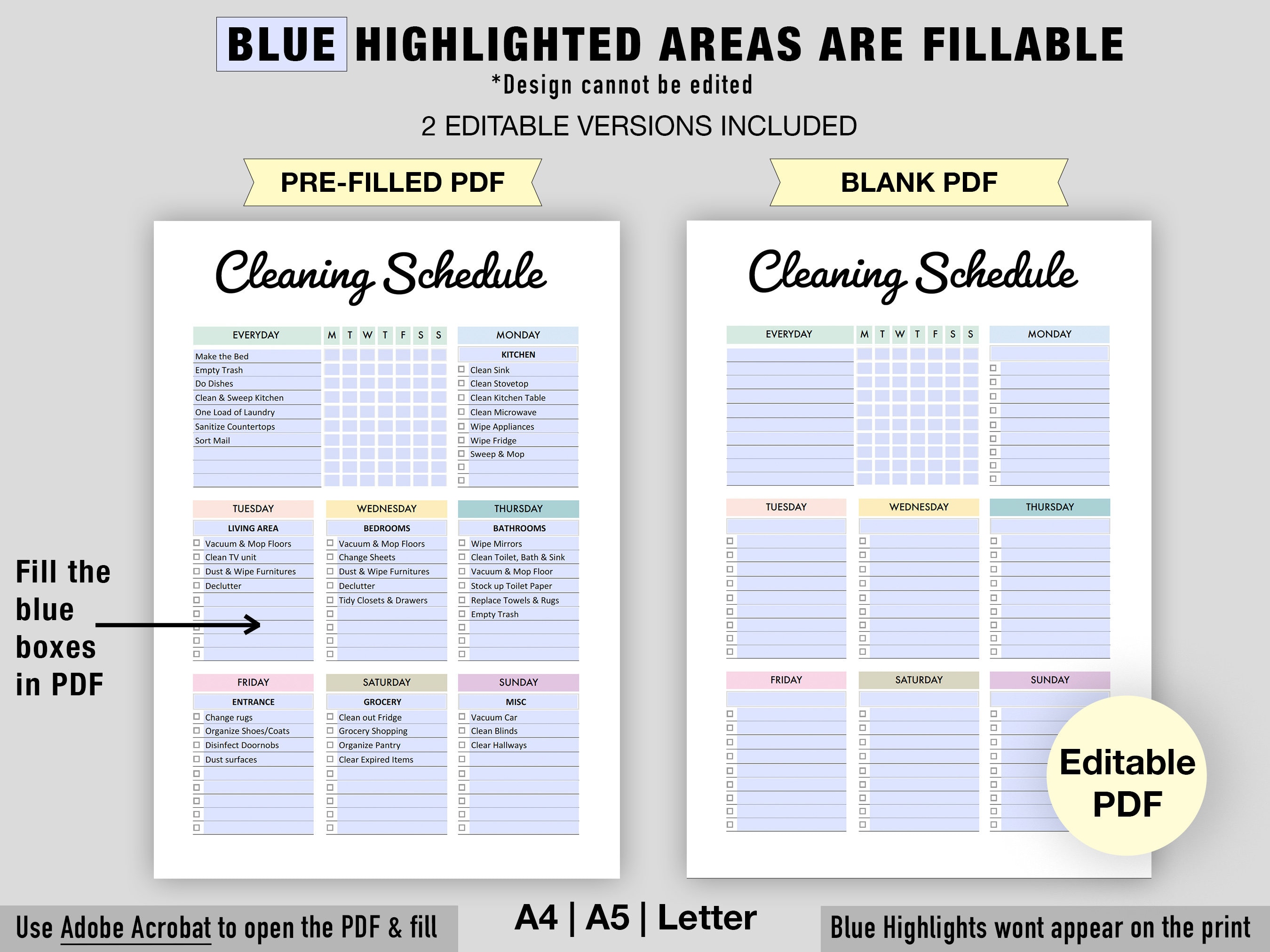 Editable Cleaning Schedule | Printable | Cleaning Checklist | Weekly ...