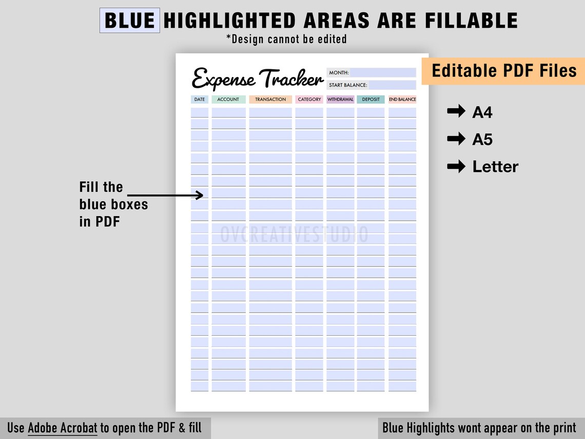 Editable Expense Tracker Printable Expense Log Digital | Etsy