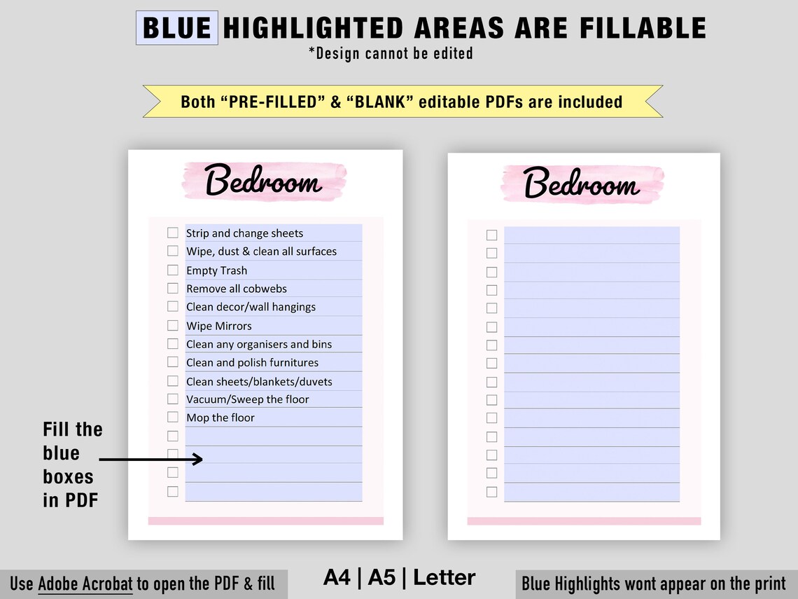 Editable Cleaning Card Room Cleaning Checklist Cleaning - Etsy