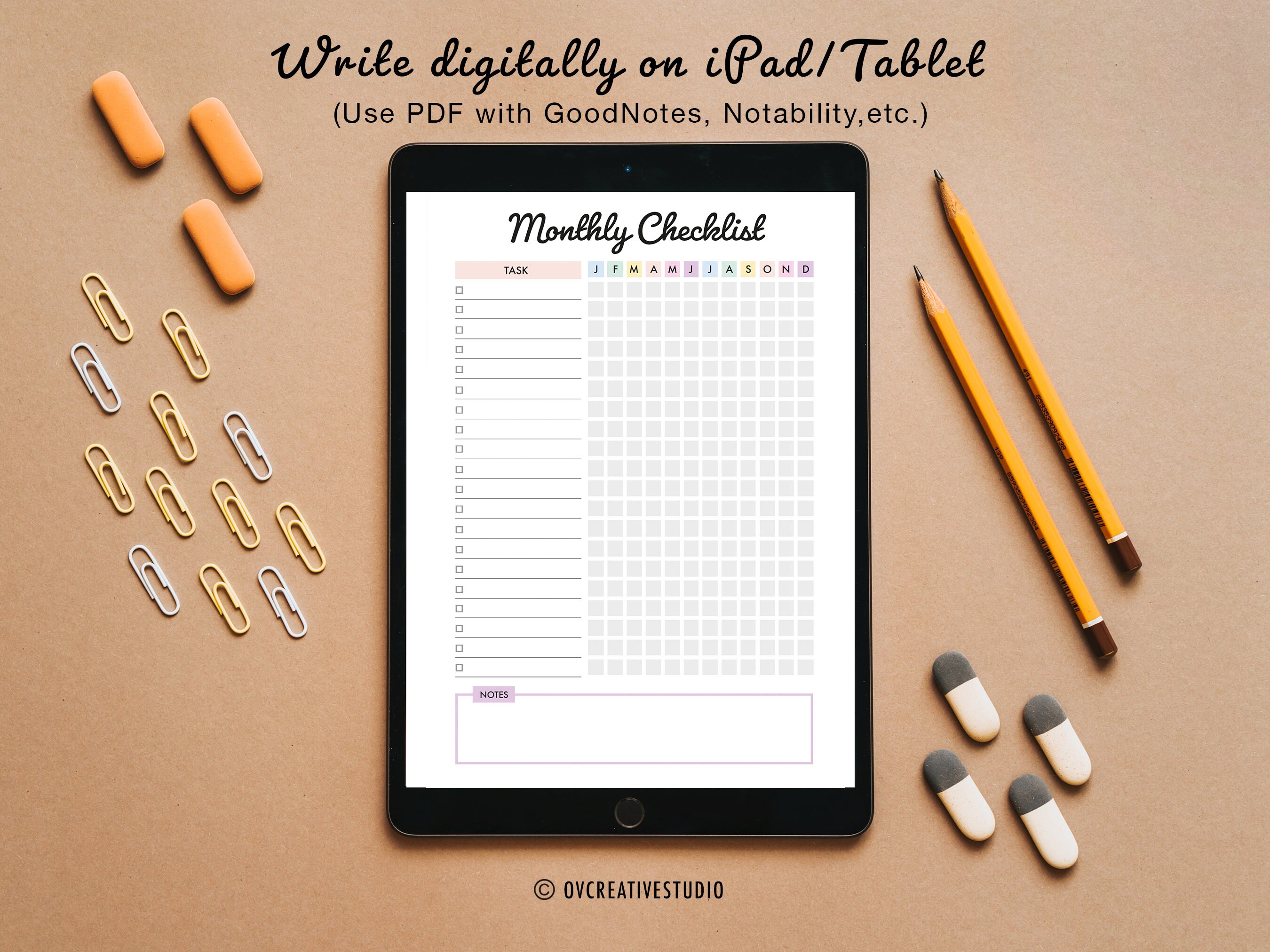 Monthly Checklist | Printable, Digital | Task Planner | Yearly Planner ...