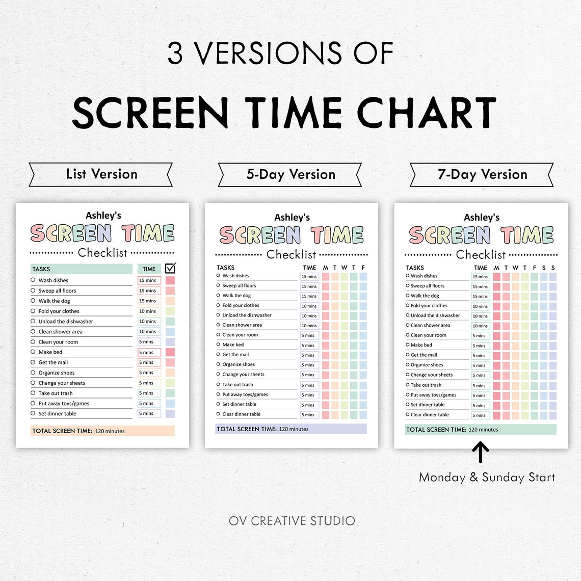 Editable Screen Time Chart, Printable Screen Reward Bucks, Reward Chart ...