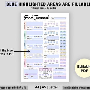 Editable Food Journal | Printable, Digital | Food Diary, Daily Food ...