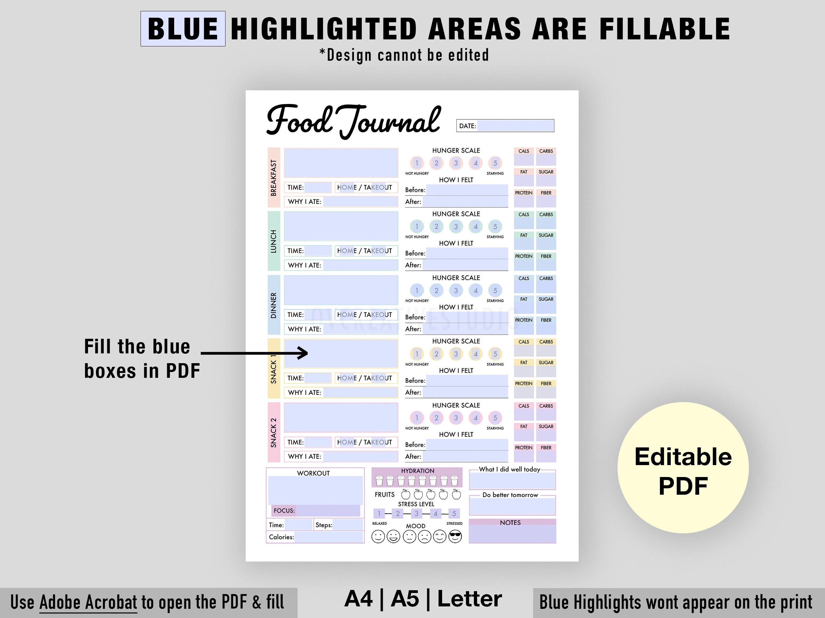 Editable Food Journal | Printable, Digital | Food Diary, Daily Food ...