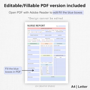 Editable Nurse Report Sheet | Printable, Digital | Nurse Brain Sheet, Single Patient Reporting ...