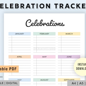 Editable Celebration Tracker Yearly Event Tracker - Etsy