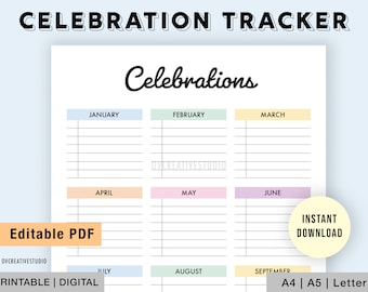 Celebration Tracker Yearly Event Tracker Editable Anniversary Tracker ...