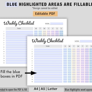 Editable Weekly Checklist | Printable Weekly to Do List | Daily ...