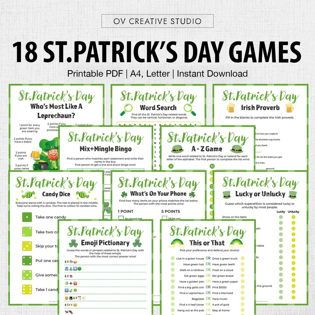 St Patrick's Day Party Games Bundle | Printable St Patricks Day ...