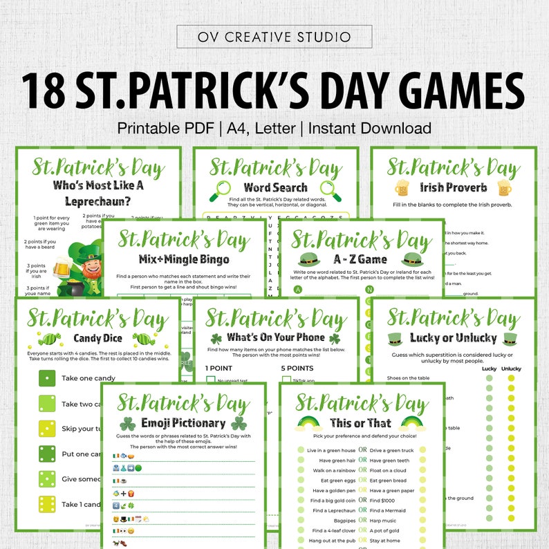 St Patrick's Day Party Games Bundle | Printable St Patricks Day ...