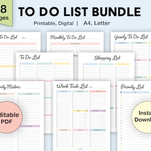 Editable to Do List Template Bundle | Daily, Weekly to Do List Planner ...