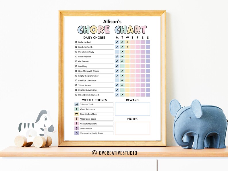 Editable Chore Chart for Kids Printable Kids Daily Weekly - Etsy