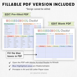 Editable Homeschool Checklist | Printable, Digital | Homeschool Planner ...
