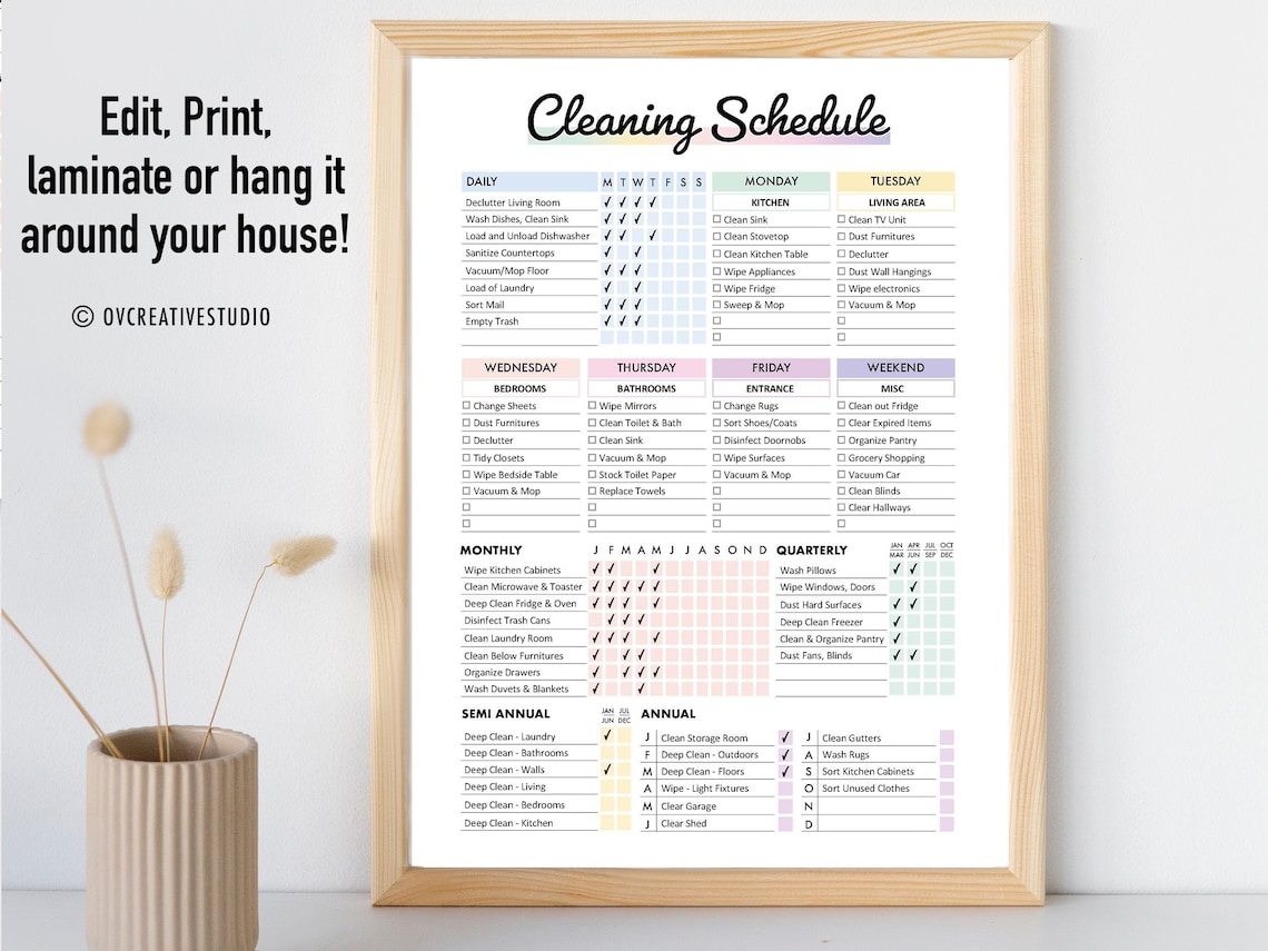 EDITABLE Cleaning Schedule Printable Weekly Monthly Yearly - Etsy UK