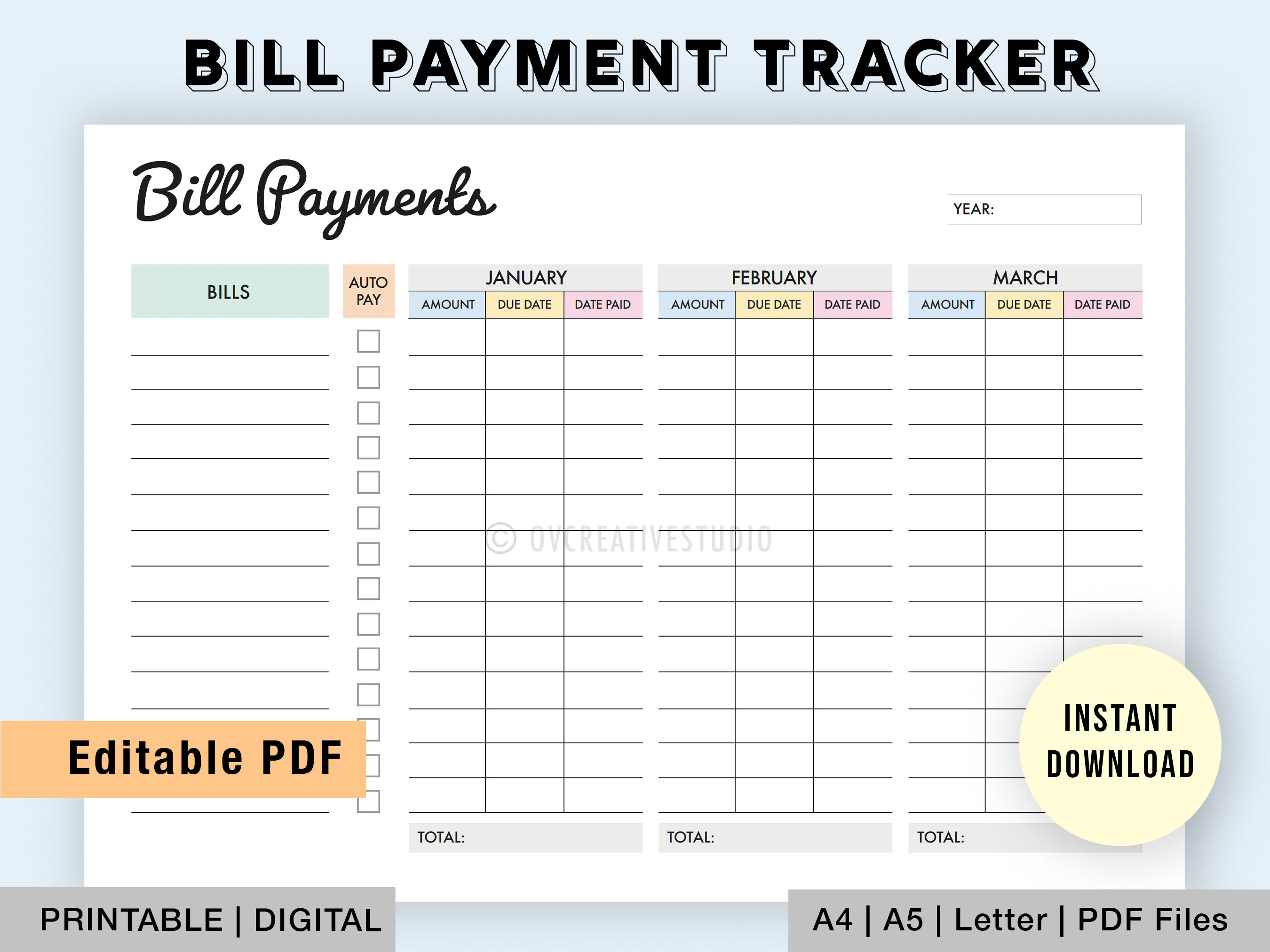 Editable Monthly Bill Tracker Bill Planner Monthly Bill - Etsy Australia