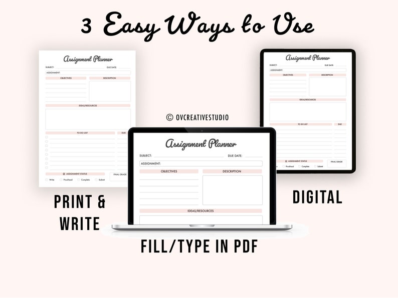 Editable Assignment Planner Assignment Tracker Study | Etsy