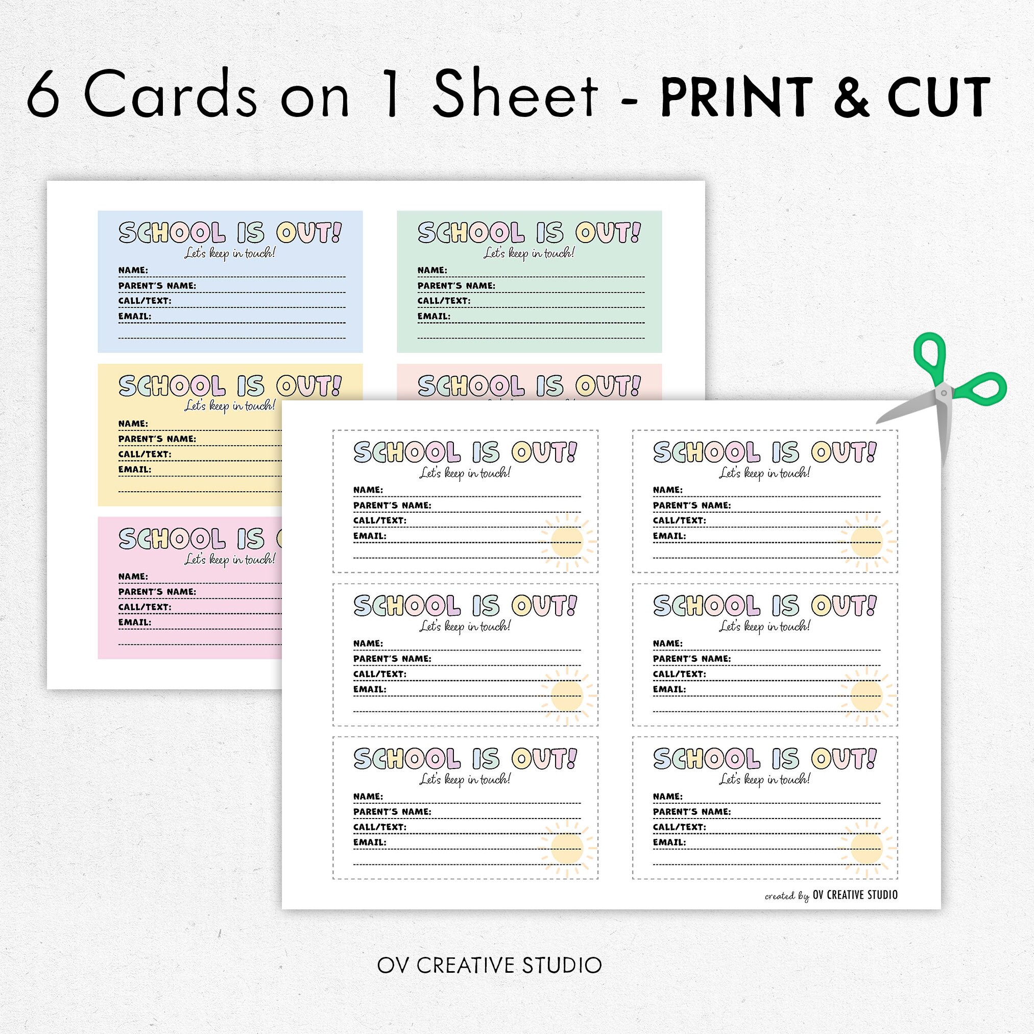 Editable Printable Summer Contact Cards, Kids Play Date Cards, Keep in ...