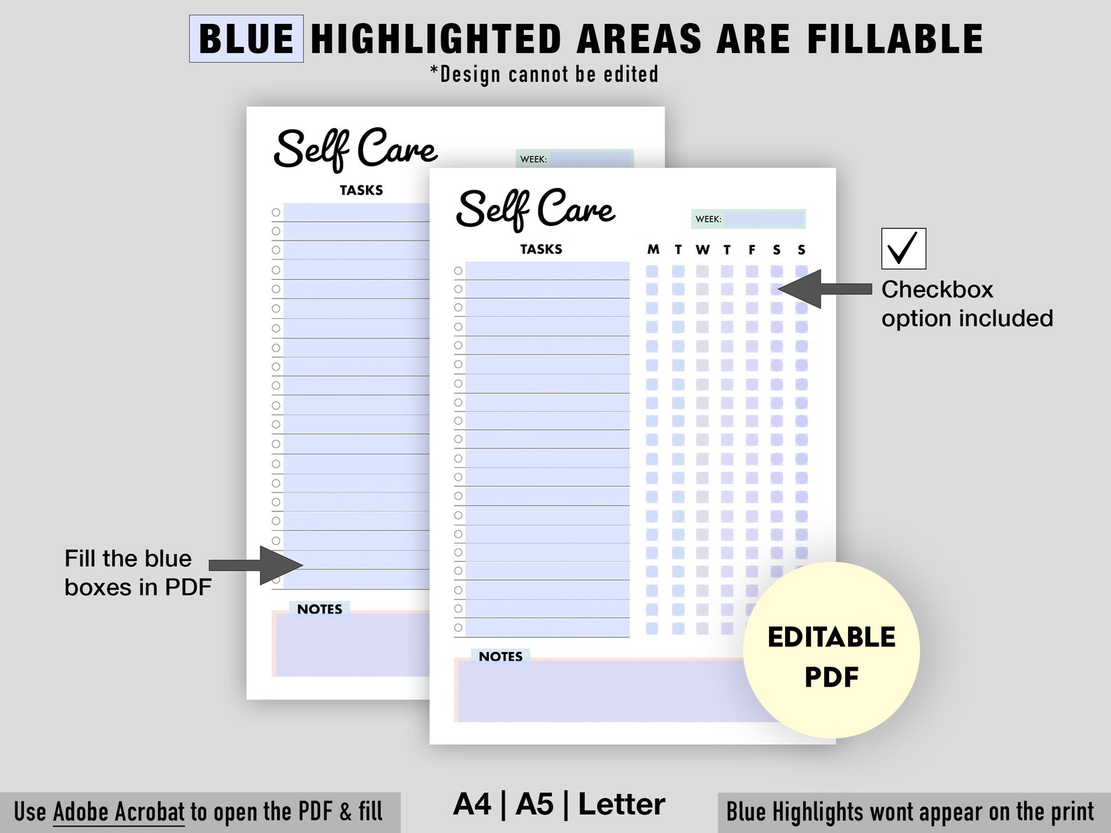 Editable Self Care Checklist Printable Digital PDF Weekly - Etsy