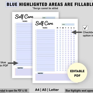Editable Self Care Checklist | Printable, Digital PDF | Weekly Self ...