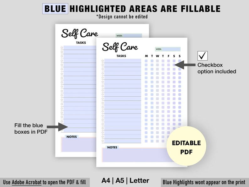 Editable Self Care Checklist Printable Digital PDF Weekly - Etsy