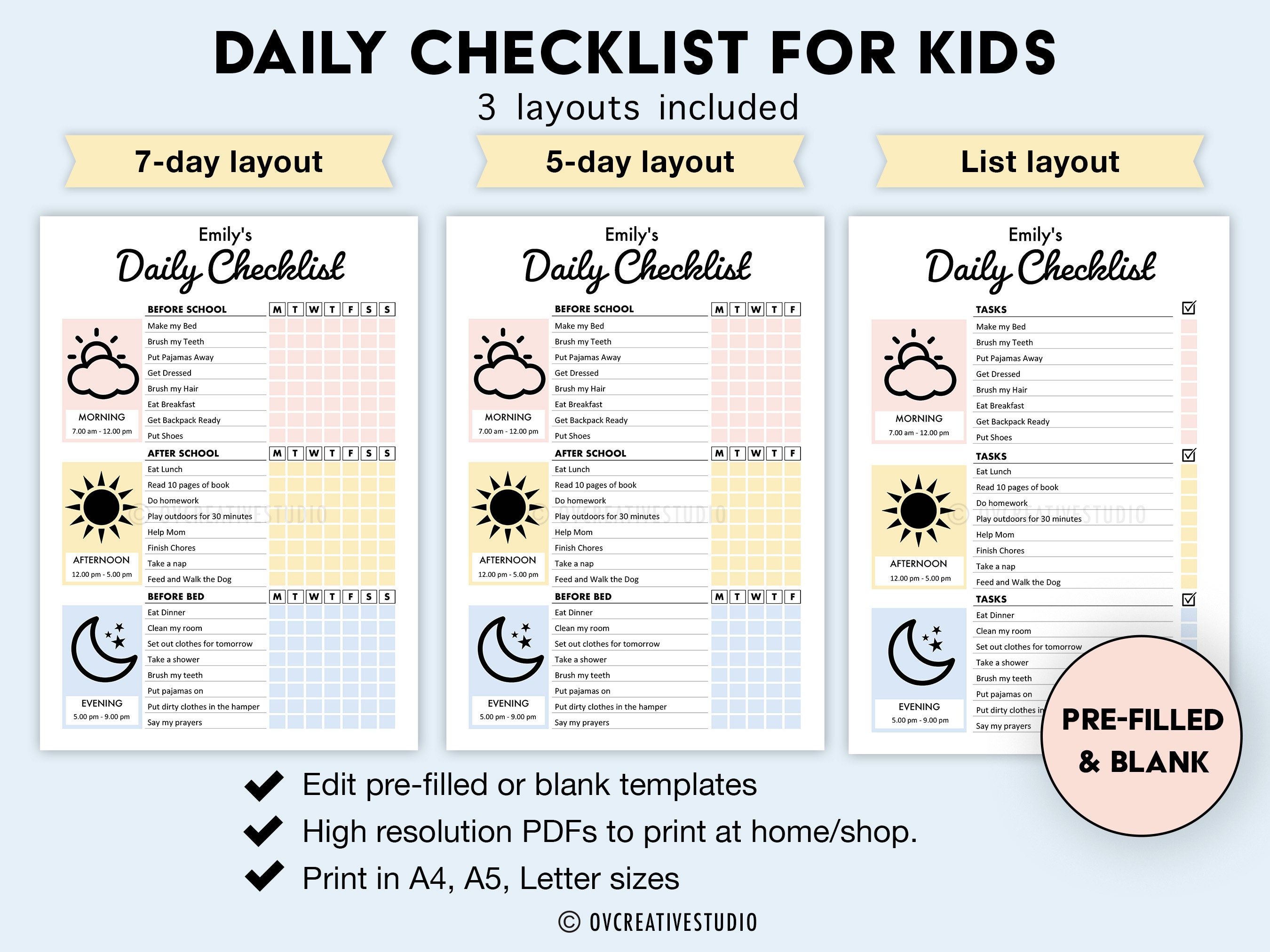 Editable Daily Checklist for Kids Printable Kids - Etsy UK