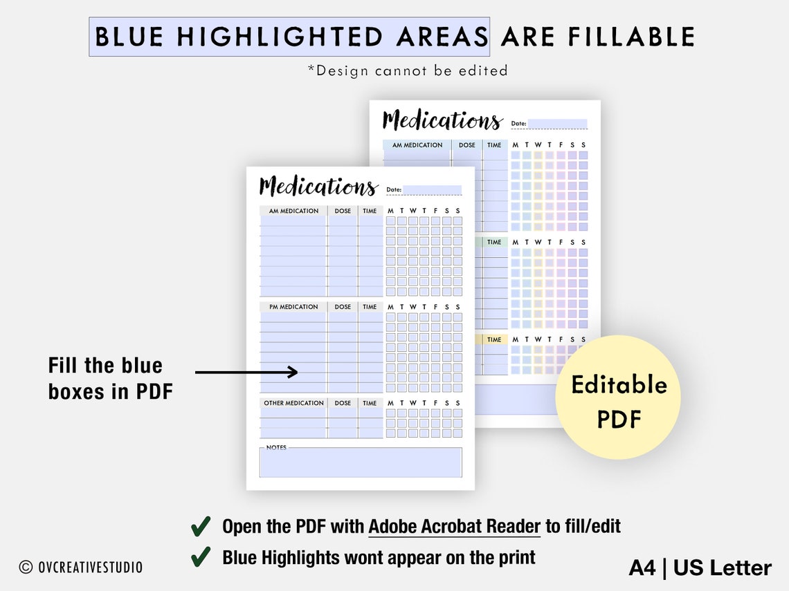 Editable Medication Schedule | Printable Easy Medicine Chart | Weekly ...