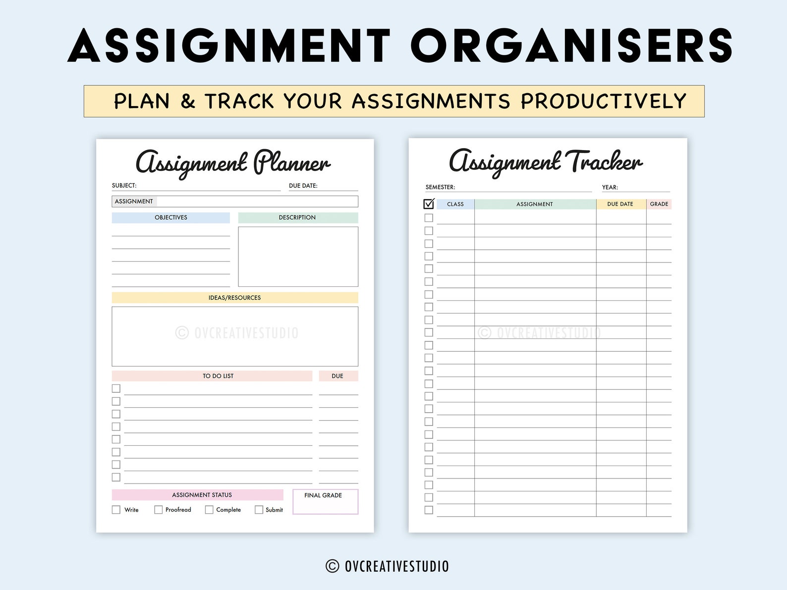 Editable Assignment Planner, Assignment Tracker | Study Planner ...