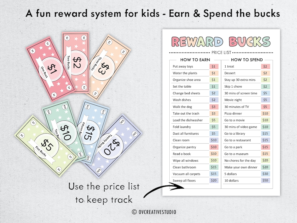 Editable Kids Reward Bucks | Printable | Mom Bucks, PDF Reward System ...