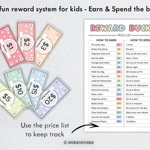 Editable Kids Reward Bucks | Printable | Mom Bucks, PDF Reward System ...