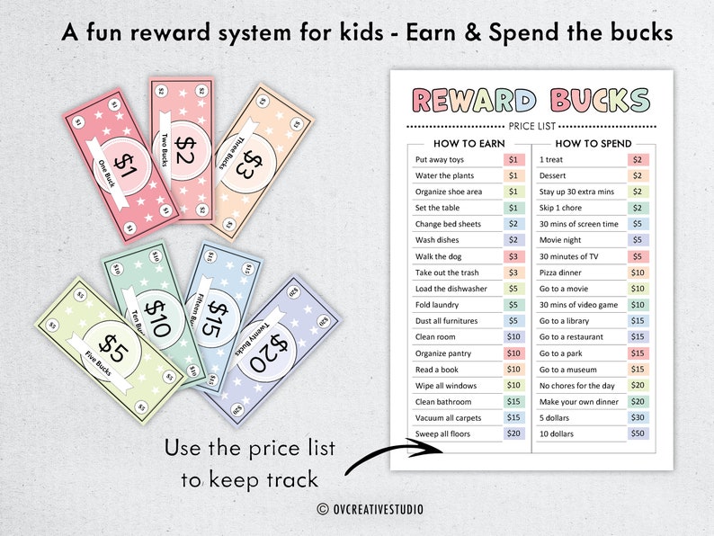Editable Kids Reward Bucks | Printable | Mom Bucks, PDF Reward System ...
