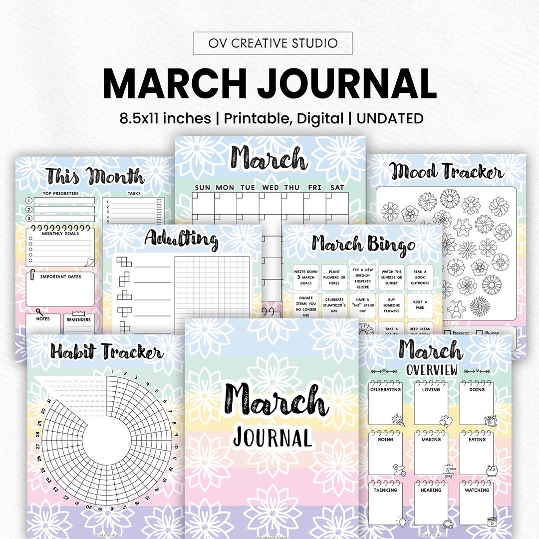 March Bullet Journal Bundle | Rainbow Pastel Spring Journal Pages ...