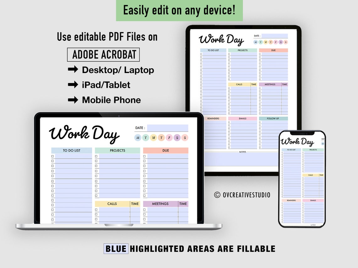Editable Work Day Planner | Printable Work Day Organiser | Office Task ...