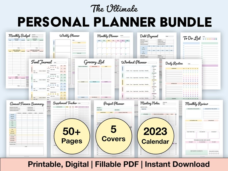 Personal Planner Bundle Printable Digital Fillable PDF - Etsy
