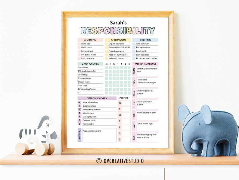 Editable Responsibility Chore Chart for Kids Printable - Etsy