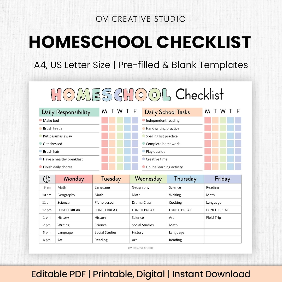 Editable Homeschool Checklist | Printable, Digital | Homeschool Planner ...