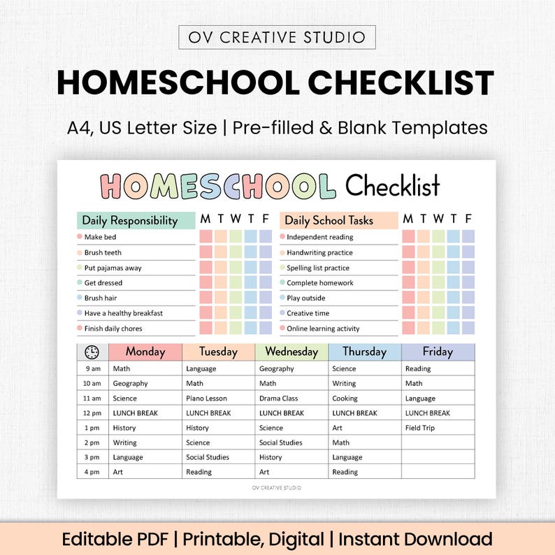 Editable Homeschool Checklist | Printable, Digital | Homeschool Planner ...
