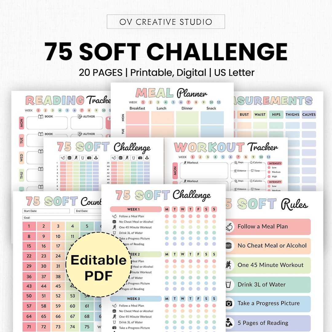 Editable 75 Soft Challenge Tracker Bundle | Printable, Digital | 75 Day ...