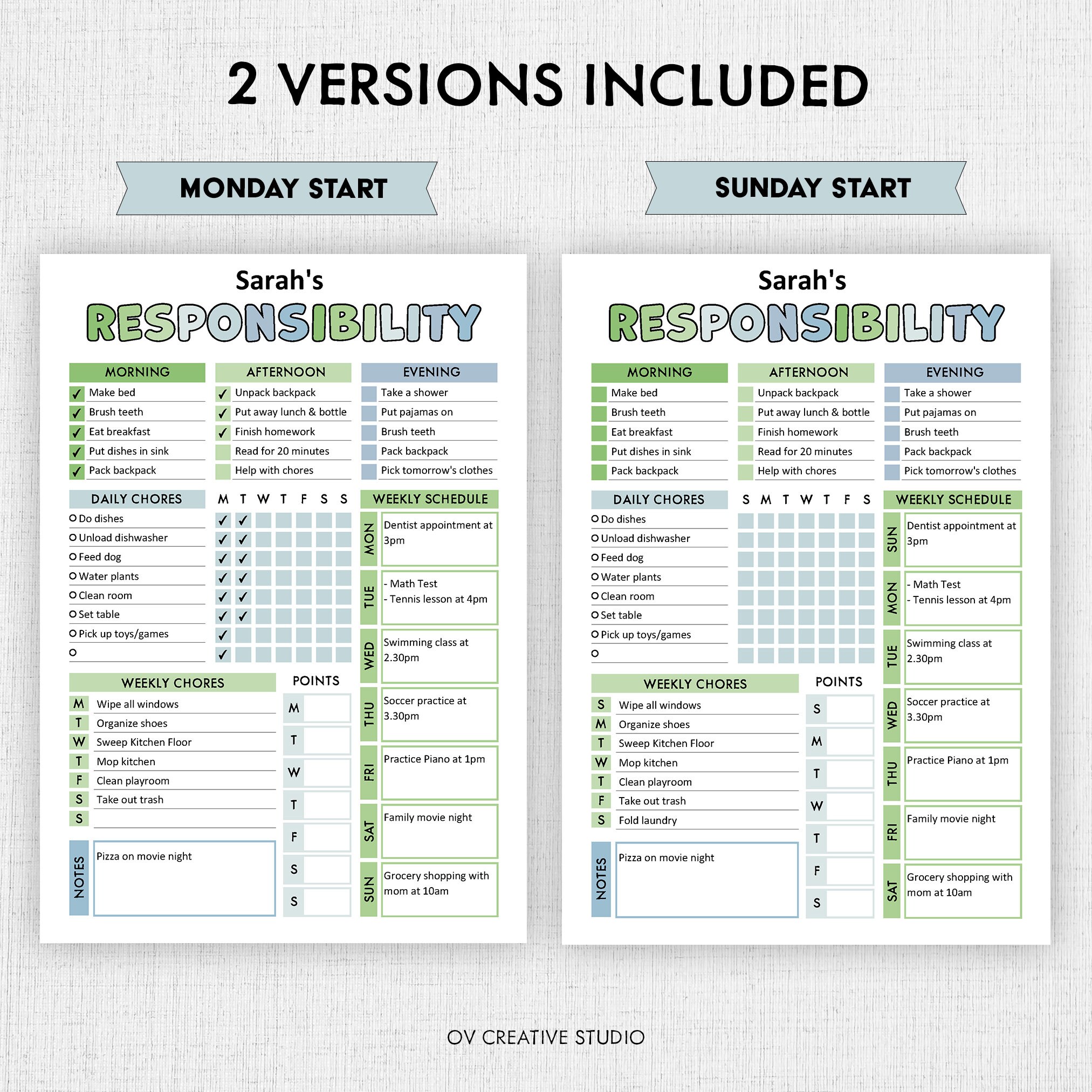 Editable Responsibility Chore Chart for Kids | Printable | Kids Daily ...