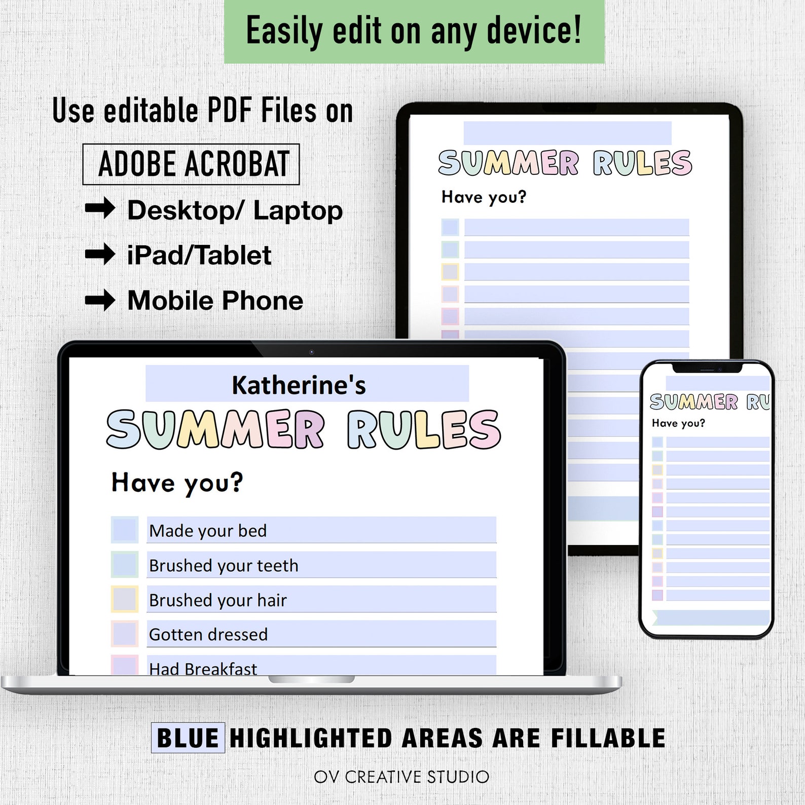 Editable Summer Rules for Kids | Printable Summer Rules | Summer ...