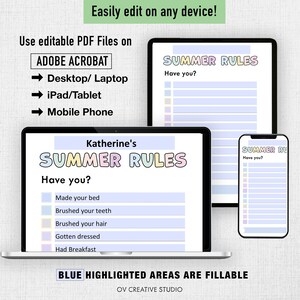 Editable Summer Rules for Kids | Printable Summer Rules | Summer ...