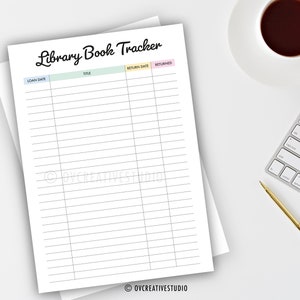 Library Book Tracker | Printable Book Log | Library Book Return ...