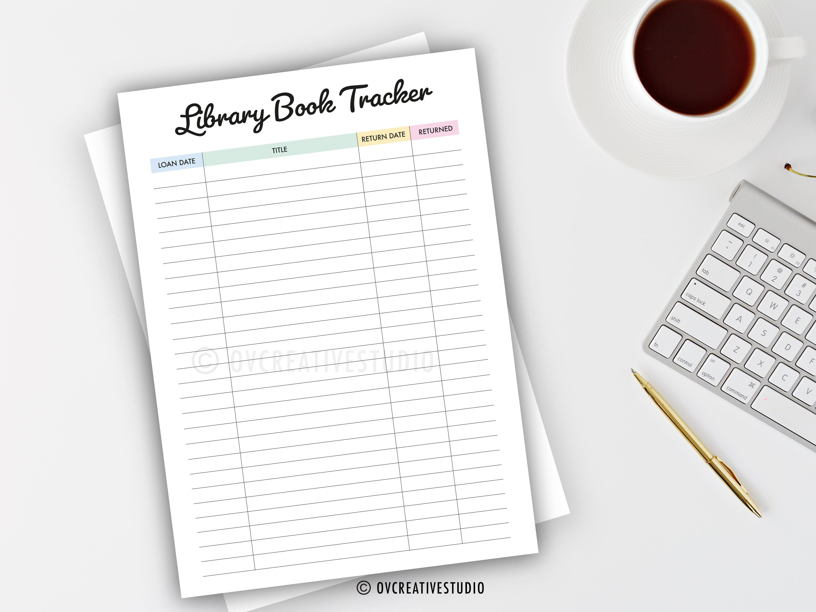 Library Book Tracker | Printable Book Log | Library Book Return ...