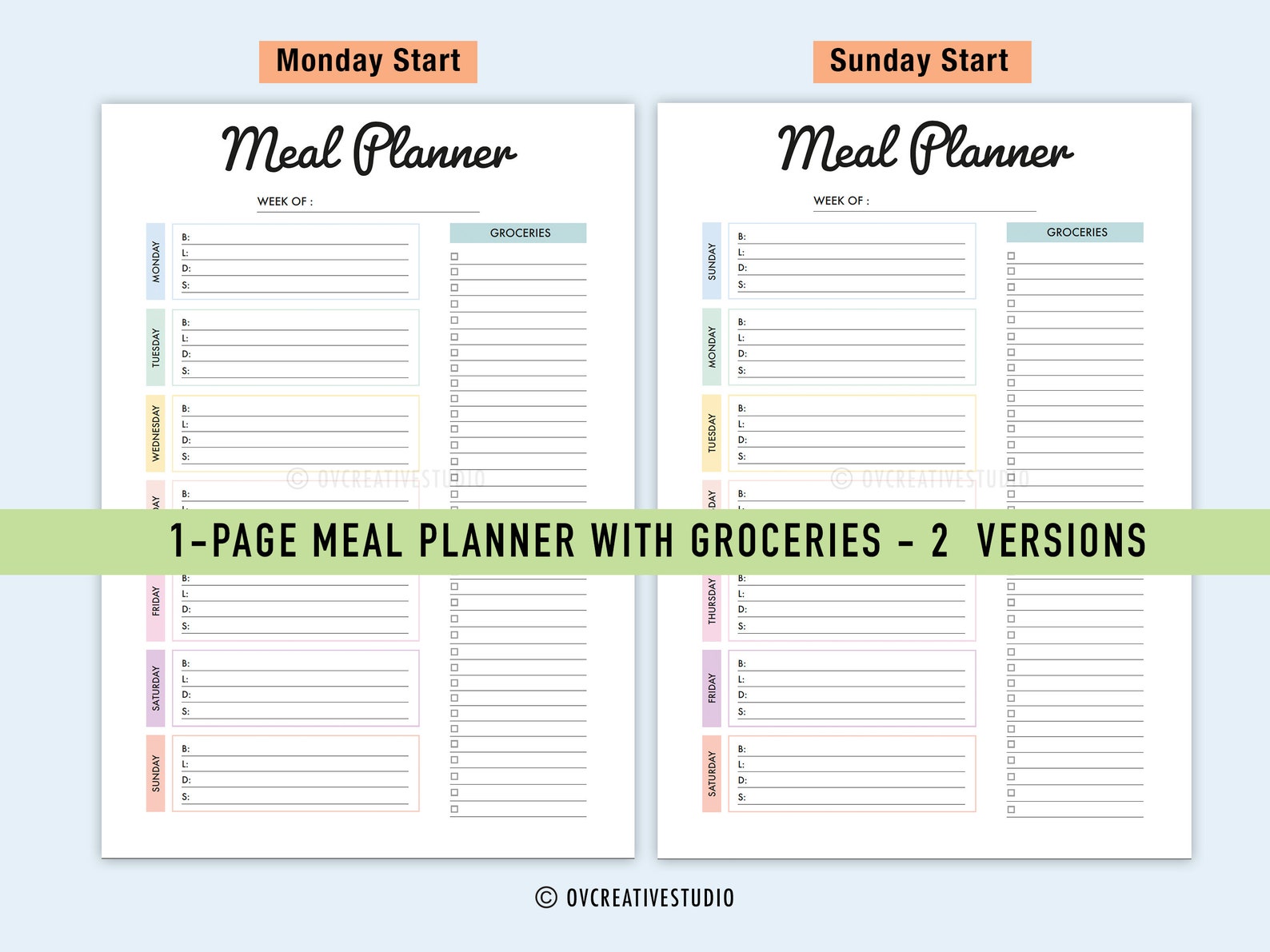 Editable Meal Planner and Grocery List Printable Digital | Etsy