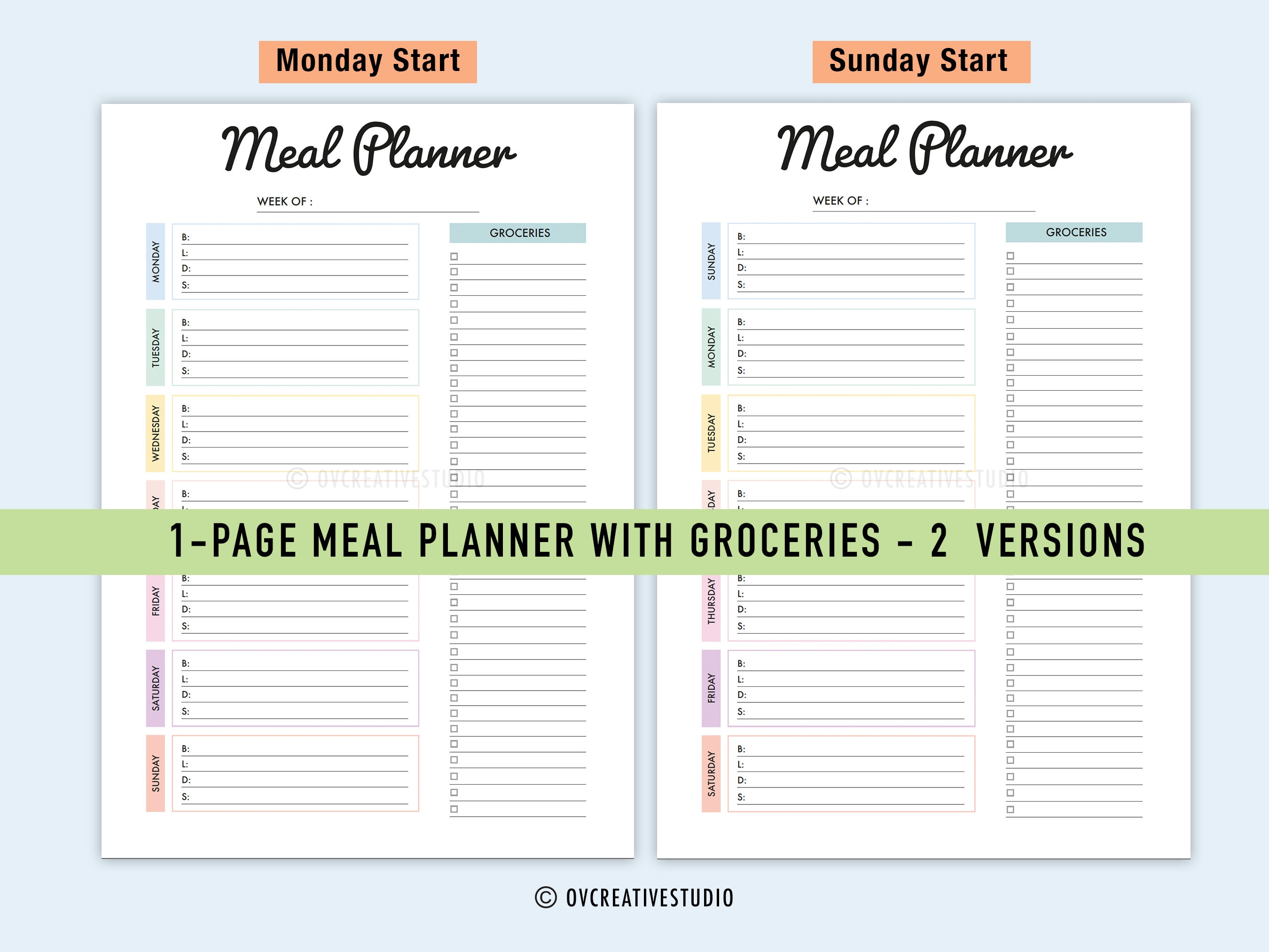 Editable Meal Planner and Grocery List | Printable, Digital | Meal Prep ...