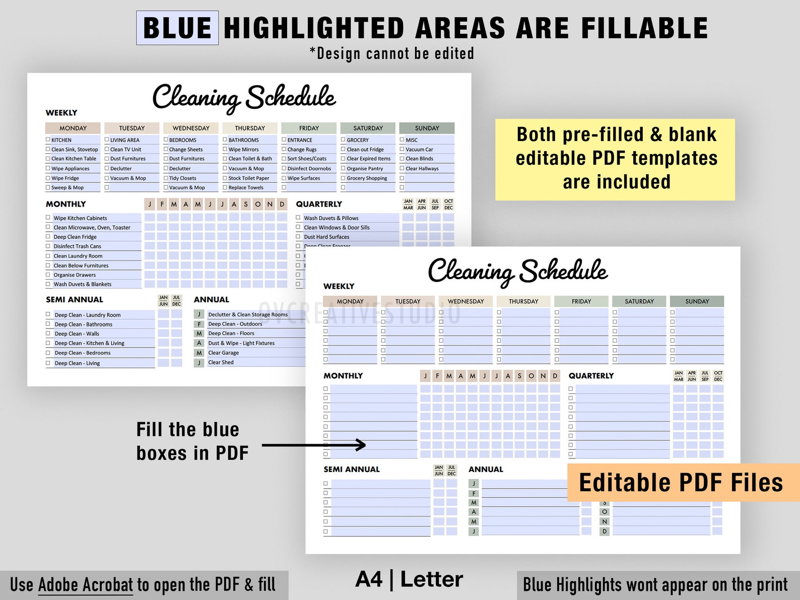 Editable Cleaning Schedule | Printable | Weekly, Monthly, Yearly ...